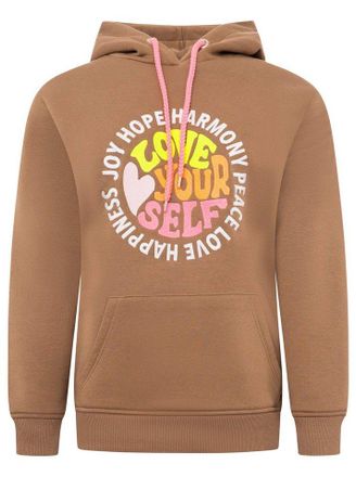 Zwillingsherz Hoodie Love Yourslef runde gro&szlig;e Frontstickerei, farbige Kordel, K&auml;ngurutasche