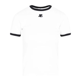 Courr&egrave;ges Femme, Tops, Blanc, Taille: 36 FR T-Shirt Signature Contrast&eacute;