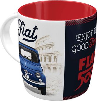 Nostalgic Art Retro Kaffeebecher, 330 ml, Fiat 500 - Enjoy The Good Times - Geschenk-Idee für Fiat-Zubehör Fans, Original Lizenzprodukt (OLP), Keramik-Tasse für Kaf