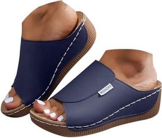 Generic Sandales orthop&eacute;diques compens&eacute;es pour femme UK 2026, plateforme en cuir &agrave; enfiler avec soutien de la vo&ucirc;te plantaire, sandales &agrave; bout ouvert, sandale