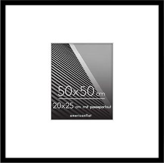 Americanflat Bilderrahmen 50x50 cm Schwarz - Bilderrahmen 20x25 cm mit Passepartout - aus Kunststoff mit poliertem Plexi-Scheibe