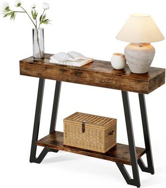 Tribesigns Table console 103 cm avec cadre en m&eacute;tal, marron rustique, table dentr&eacute;e, &eacute;tag&egrave;res de rangement, 2 niveaux, industrielle, table de canap&eacute;, table dappo