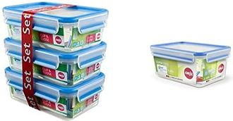 Emsa CLIP&CLOSE Lot 3 bo&icirc;tes de conservation en plastique rectangulaires, 1L & Emsa 508544 Bo&icirc;te alimentaire rectangulaire avec couvercle, 2.3 Litres, Tran