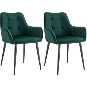 Clp Lot de 2 chaises de salle à manger Ferndale velours Vert foncé
