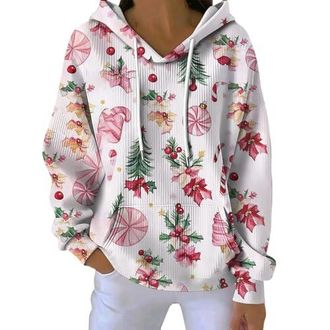 Generic HUIFUAO Sweat à capuche de Noël pour femme - Joli sapin de Noël - Imprimé Père Noël - Grande taille - Tenue de Noël tendance à manches longues avec po