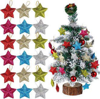 Aboofan 30 St&uuml;ck Weihnachtsstern Anh&auml;nger aus Goldfarbenem Kunststoff mit Glitzer 3D f&uuml;nfzackiger Stern zum Aufh&auml;ngen Weihnachtsdeko f&uuml;r Wohnzimmer B&uuml;ro und F