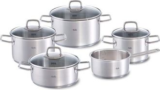 FISSLER Viseo/Edelstahl-Topfset, 5-teilig, Kochtopf-Set, T&ouml;pfe mit Glas-Deckel, Induktion, alle Herdarten (3 Kocht&ouml;pfe, 1 Bratentopf, 1 Stielkasserolle-deckel