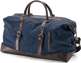 Trendhim | Sac de voyage bleu | Cuir v&eacute;ritable et toile | Bandouli&egrave;re r&eacute;glable