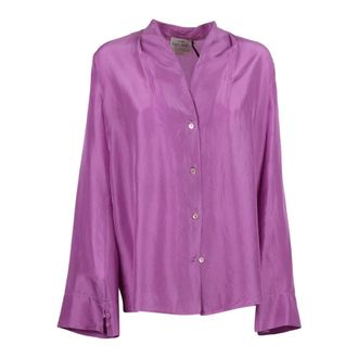 Forte_Forte Habotai V-Ausschnitt Bluse mit Kn&ouml;pfen - - Blouses & Shirts - Damen - Lila - S