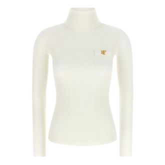 Elisabetta Franchi Femme, Pulls, Blanc, Taille: 42 FR Pull &agrave; col roul&eacute; c&ocirc;tel&eacute;