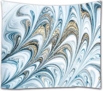 A.Monamour Wandteppiche Alten Orientalischen Blauen Goldenen Marmor Luxus Windung Kr&auml;uselt Florale Textur Abstrakte Kunst Boho Mandala Wandbehang Tapisserie Wand