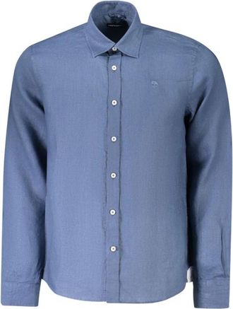 North Sails Blaues Leinenhemd mit italienischem Kragen - - Shirts - Herren - Blau - M
