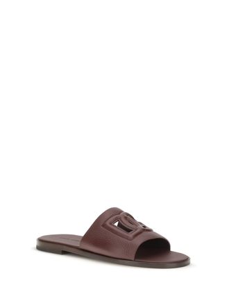 Dolce & Gabbana Mens Grained Leather Sandals Bordeaux Calf Bos Taurus
