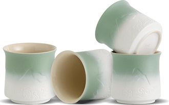 Zens Japanische Teetasse 4er Set, 240ml &Auml;sthetik gepr&auml;gte Japan Tee Tasse f&uuml;r Matcha Tee, Chinesische Teetasse ohne Henkel, Japanische Teetasse Traditionel