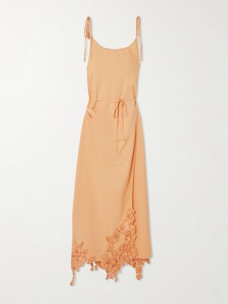 Acne Studios Asymmetrisches Maxi-wickelkleid Aus Baumwolle Mit Besätzen Aus Schnurgebundener Spitze - Orange