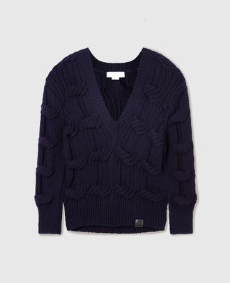 Stella McCartney Falabella Cable-Knit V-Neck Jumper, Woman, Navy, Size: XS