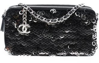 Chanel Hobo Bags - CC Calfskin and Sequin Double Zip Wallet on Chain - Gr. unisize - in Schwarz - f&uuml;r Damen