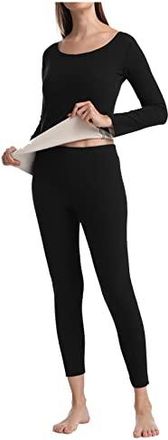 Generic Ensemble de bretelles &agrave; manches longues et col rond - Ensemble chaud et doux - Sous-v&ecirc;tements thermiques pour homme, Noir, XXL