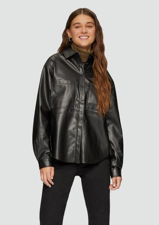 QS by s.Oliver Langarmbluse Bluse Hemdbluse in Lederoptik