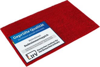 WohnDirect Badematte 50x80 cm Rot - Saugstarker Duschvorleger & Badvorleger - Weicher Hochflor Badezimmerteppich Rechteckig, Waschbar & Oeko-Tex (Versand aus DE)