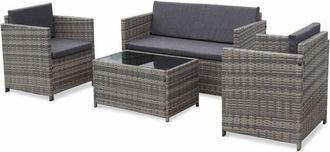 Sweeek Salon de jardin en r&eacute;sine tress&eacute;e 4 places Perugia - 1 canap&eacute;. 2 fauteuils. une table basse Nuances de gris / Gris