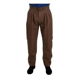 Dolce & Gabbana Braune Lederhose mit Hoher Taille - - Trousers - Herren - Braun - M