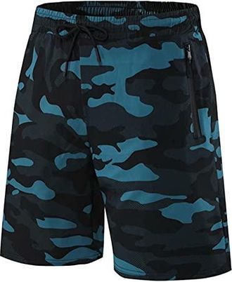 Generic Short de course à pied camouflage pour homme à séchage rapide avec poche zippée - Short de sport respirant pour le bodybuilding - Short de yoga doux, 