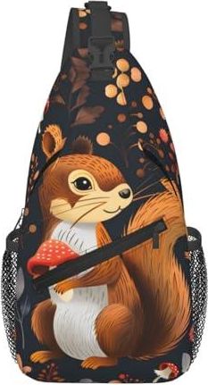 Generic Sacoche Homme Bandouliere Motif de champignon &eacute;cureuil L&eacute;ger Sac De Poitrine Durable Crossbody Bag pour Voyage Femme Camping
