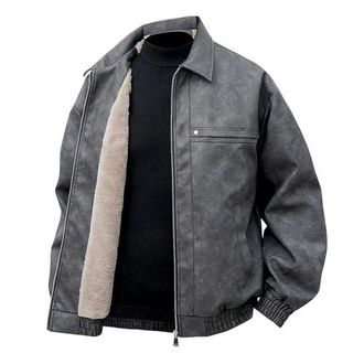 Generic NYSBH Veste r&eacute;tro en cuir &agrave; revers chaud pour homme Veste dhiver en velours et velours, gris, 3XL
