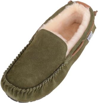 SNUGRUGS Freddie Chaussons mocassins en peau de mouton véritable pour homme Vert Pointure 45, Vert, 45 EU