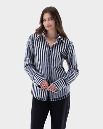 van Laack Gestreifte Hemdbluse mit zwei Lagen