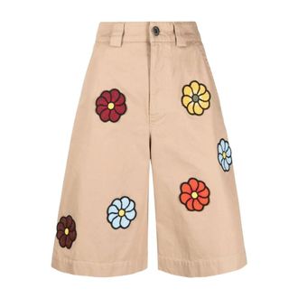 Moncler Homme, Shorts, Beige, Taille: 3XS Shorts Beige Brod&eacute;s de Fleurs