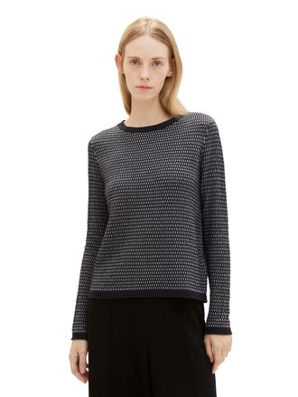 Tom Tailor Damen Basic Strickpullover mit Struktur, black grey structure, XL