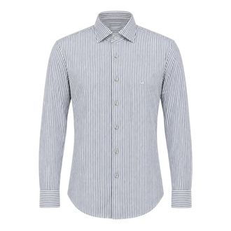 Michael Kors Chemise ajust&eacute;e japonaise en maille ray&eacute;e - Homme - Chemises - Bleu - Taille: 3XL