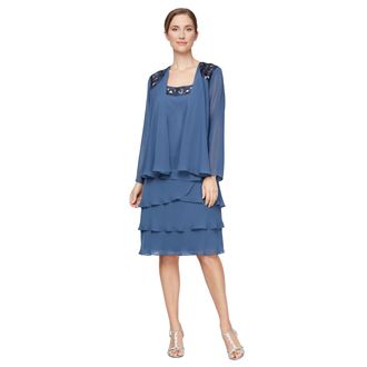 S.L. Fashions Damen Jackenkleid für die Brautmutter mit Paillettenausschnitten An der Schulter (Zierliche und Normale Größen) Kleid für besondere Anlässe, Wedgewood