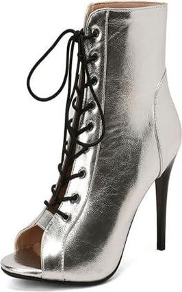 Generic Escarpins &agrave; Bout Ouvert pour Femmes, Sandales Talons Creux en Cuir, Chaussures Talons Aiguilles Ouvertes Bout Pointu, Chaussures soir&eacute;e Bal, 10 cm,Arg