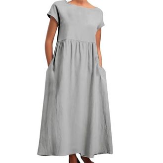 Generic Robe d&eacute;t&eacute; pour femme - Couleur unie - Sans manches - En lin - Avec poches lat&eacute;rales, Gris clair., 4XL