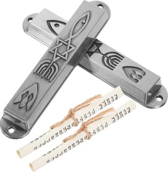 DOITOOL 2 Stück Vintage Metall Mezuzah Türdekoration mit Religiöser Schriftrolle Dekoratives Judaica Ornament für Haustür Koscheres Religiöses Hauszubehör Lan
