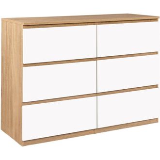 IDMarket Idmarket - Kommode mit 6 Schubladen tomi 110 cm Holz in Buchenholzoptik und Weiß