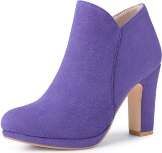 Allegra K Bottines &agrave; bout rond et &agrave; enfiler pour femmes Mauve 41