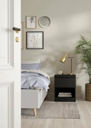 Dmora Nachttisch Annette, Niedrige Kommode, Tisch, Multifunktionaler Nachttisch, 40x40 h50 cm, Schwarz