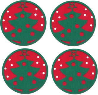 DOITOOL Filzuntersetzer für Weihnachten, rund, Weihnachtsbaum, Tassenmatte, Urlaubsuntersetzer, saugfähig, dekorativ für Getränke, Zuhause, Küche, Büro, 4 Stü
