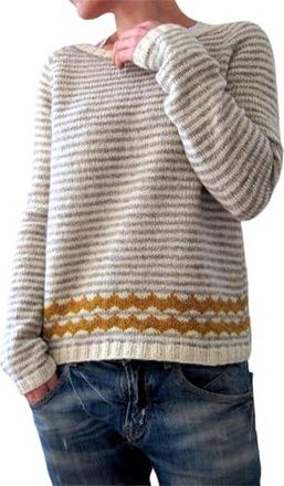 Generic Pull tricot&eacute; vintage &agrave; col rond et manches longues pour femme Motif Fair Isle, l, 4XL