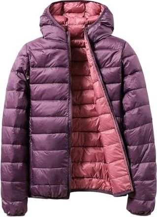 Generic Doudoune courte r&eacute;versible pour femme, manteau dhiver matelass&eacute; l&eacute;ger en duvet pour femme, rose/violet, XXL