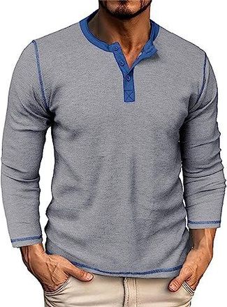 Generic Chemise Henley vintage à manches longues pour homme avec boutons gaufrés, T-shirts Henley, polo de golf, tennis, t-shirt de gym, chemise à manches lon