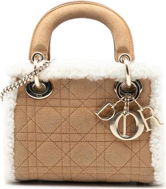 Dior Hobo Bags - Mini Suede Cannage with Shearling Trim Lady Dior - Gr. unisize - in Braun - f&uuml;r Damen