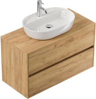 Magnolia Home Badm&ouml;bel Taifun 100cm mit Design Aufsatzwaschbecken eiche gold