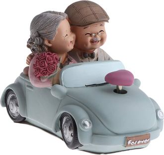 Perfeclan Süße Gartenfigur Opa und Oma auf Bank aus Harz, Geschenkidee für Weihnachten/Geburtstag - Fahrendes Auto