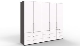Wiemann Loft Kleiderschrank, Schlafzimmerschrank, Gleittürenschrank, Drehtürenschrank, mit Schubladen, in weiß, Havanna, B/H/T 250 x 216 x 58 cm