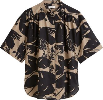 Marc O'Polo Damen Kurzarmbluse mit Allover-Print leicht, Mehrfarbig (Multi), 38